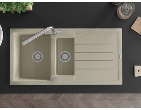 Mexen Andres, granitový dřez 1000x500x200 mm, 1,5-komorový + chromová baterie Duero, béžová, 6515-69-671600-00
