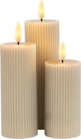 LED svíčky z pravého vosku dobíjecí Smilla, sada 3 ks, výška 10/12,5/15 cm, ø 7,5 cm, světle šedá, bez stanice
