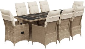 9dílný zahradní bistro set s poduškami béžový polyratan 3277246