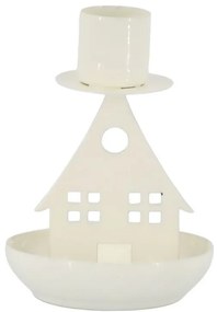 Krémový antik svícen domek na úzkou svíčku - Ø 7*10 cm