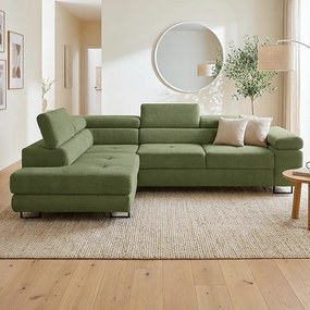 Sedací souprava GREIZ | 203x275 cm | levá | rozkládací + úložný prostor | lincol 37D olivová zelená | 3D manšestr
