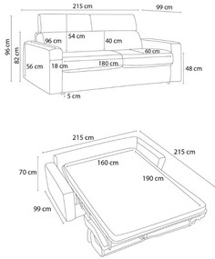 Tmavě šedá rozkládací pohovka 215 cm Monaco – Bobochic Paris