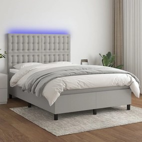 Box spring postel s matrací a LED světle šedá 140x200 cm textil 3135197