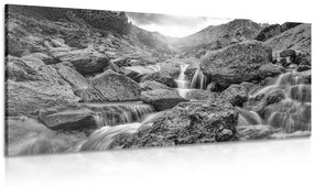 Obraz vysokohorské vodopády v černobílém provedení - 120x60 cm