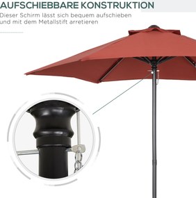 Slunečník Ø196 cm, šestihranný balkonový slunečník na pláž, balkon, zahrada, vínově červený