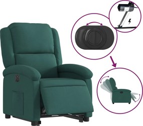 Elektrické zvedací polohovací křeslo tmavě zelené textil 3204194