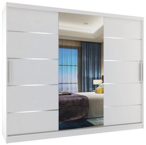Šatní skříň 232 cm Belini bílý mat s posuvnými dveřmi zrcadlem a zásuvkami Výrobce MBP SZP8/0/1W/2W1L/0/KLAL