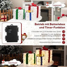Costway Sada 3 LED dárkových krabiček s mašlí a 48 Teplé bílé LED diody