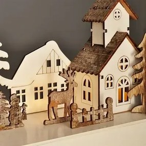 Solight 1V256 LED vánoční vesnička / 34x17cm / dřevo / 4 LED / 2x AA