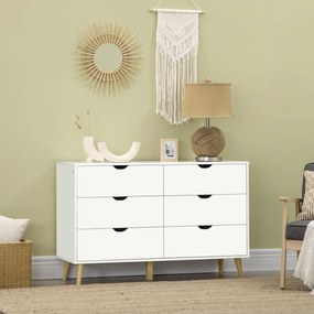 HOMCOM zásuvkový komoda s 6 zásuvkami pro kuchyň, ložnici, obývací pokoj, studium - moderní styl, systém proti převrhnutí 120x40x76 cm bílá