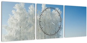 Obraz  zasněžené krajiny (s hodinami) (90x30 cm)