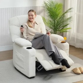 HOMCOM elektrické relaxační křeslo, sklopné, USB připojení, opěrka nohou, držák na nápoje, 94 x 90 x 105 cm, krémová