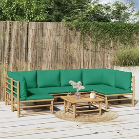 vidaXL 7dílná zahradní sedací souprava s poduškami bambus [3155166] Barva polštáře: Zelená