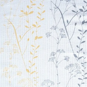 SCANquilt povlečení KREP rostliny-pruhy bílošedožlutá 140 x 220/70 x 90 cm