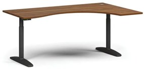 Výškově nastavitelný stůl OBOL, elektrický, 675-1325 mm, ergonomický pravý, deska 1800x1200 mm, černá zaoblená podnož, ořech