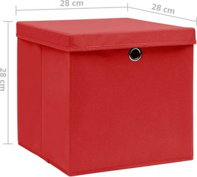 Úložné boxy s víky 4 ks 28 x 28 x 28 cm červené 325220