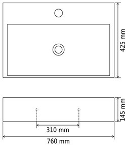 Umyvadlo otvor na baterii - keramické - černé | 76x42,5x14,5 cm