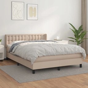 Box Spring Postel S Matrací Umělá Kůže Cappuccino tlačítka 140 x 200 cm