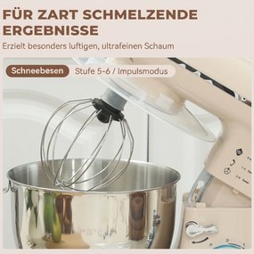 HOMCOM Kuchyňský robot a hnětač s nerezovou mísou 4,5 l, 1300 W, mixér na těsto se 6+P rychlostmi, béžová