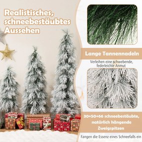 Costway Sada 3 umělých vánočních stromků 90 cm 120 cm 150 cm s osvětlením sněhem