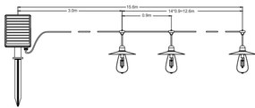 LED Solární řetěz 15xLED/0,2W/3,7V 15,6 m 3000K IP44 2400 mAh