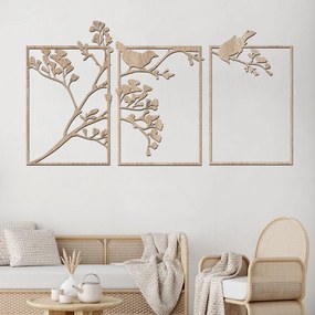 dřevo života 3 dílný dřevěný strom BIRD TREE Zvolte barvu dekoru: Dub Sonoma, Rozměry šxv (cm): 110x60