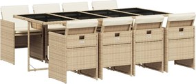 9dílný zahradní jídelní set s poduškami béžový polyratan 3277689