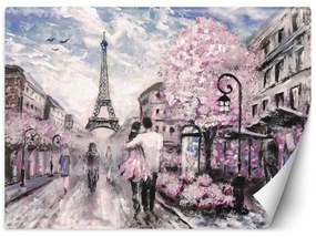 Fototapeta, Pár Paříž jako malovaná růžová - 400x280 cm