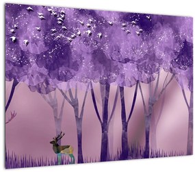 Skleněný obraz - Jeleni v magickém lese (70x50 cm)