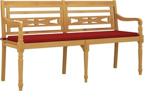 Lavice Batavia s červenou poduškou 150 cm masivní teakové dřevo 3100832