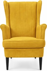 křeslo relaxační, odpočinkové, ušák, kov/samet, 102x80x67 cm, černá/hořčicově žlutá, Dekorino KR20260029