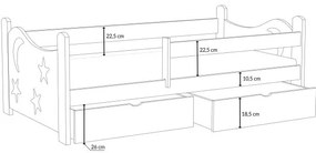 Dětská postel z masivu borovice STARS s výřezem a šuplíky - 200x90 cm - BÍLÁ