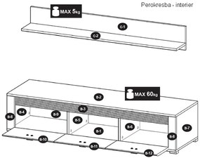 TV stolek s policí Campari, dub/krémový lesk