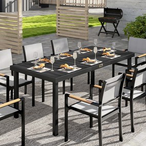 Outsunny Hliníkový Zahradní Stůl pro 8 Osob s Laťkovou Deskou pro Terasu a Balkon 190x90x74 cm Černý