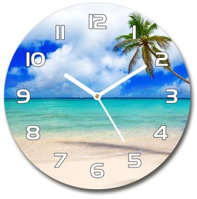 Wallmuralia Skleněné hodiny kulaté Karibik pláž fi 30 cm