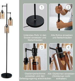 Costway Stojací lampa 164 cm s 3 závěsnými stínidly z jantarového skla a nožním