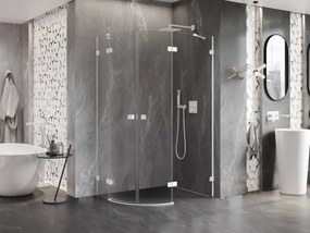 Mexen Lunar, pravý půlkruhový sprchový kout 90 x 80 cm, 8mm čiré sklo, bílý profil, 833-090P-080L-20-00