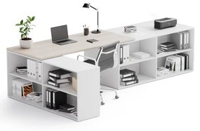 PLAN Kancelářský psací stůl s úložným prostorem BLOCK B02, bílá/dub přírodní