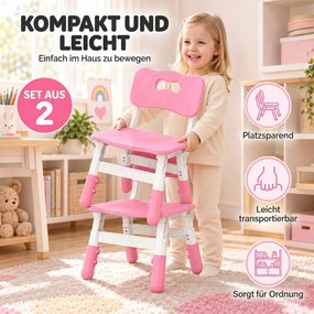 AIYAPLAY dětská židle k psacímu stolu, 2kusová sada, výškově nastavitelná 26-30 cm, ergonomické opěradlo, bez područek pro 1,5–8 let, růžová