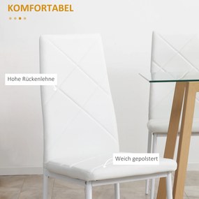 HOMCOM Jídelní židle, sada 4 kuchyňských židlí, čalouněné jídelní židle, jídelní židle, čalouněná židle s ocelovými nohami, imitace kůže, bílá | Aosom