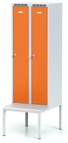 Alfa 3 Šatní skříňka s lavičkou, 2-dveřová, oranžové dveře, otočný zámek