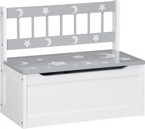 ZONEKIZ 2-v-1 Dětský úložný box od 18 měsíců s pomalým zavíráním víka, úložná lavice pro dětský pokoj, nosnost 50 kg, 60x30x50 cm, šedá a bílá | Aosom