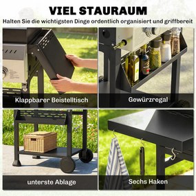 Plynový gril 9 KW 3 hořáky BBQ grilovací vozík z nerezové oceli včetně skládacího bočního stolku držák na koření spodní police 6 háčků