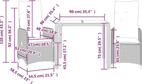 3dílný zahradní bistro set s poduškami hnědý polyratan 3277063