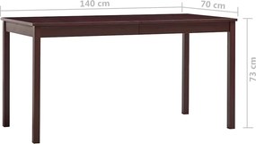 Jídelní stůl tmavě hnědý 140 x 70 x 73 cm borové dřevo 283401