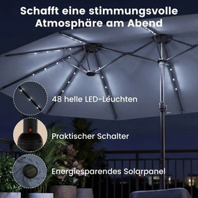 Costway 470 cm velký dvojitý deštník na terasu se 48 solárními LED