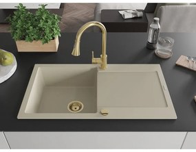 Mexen Leo, 1-komorový granitový dřez 900x500x190 mm a dřezová baterie Elia, béžová, 6501-69-670101-50
