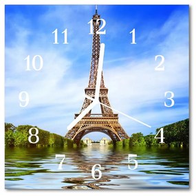 Nástenné skleněné hodiny Eiffelova věž 30x30 cm