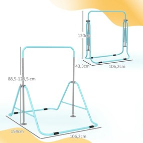 HOMCOM Skládací gymnastická hrazda pro děti - Výškově nastavitelná od 88 do 128 cm - s trojúhelníkovou ocelovou základnou - Zelená