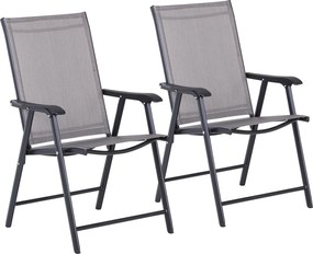 Sada skládacích židlí Outsunny s opěrkami 2 kusy, campingové a rybářské židle, kovové šedé 58 x 64 x 94 cm | Aosom